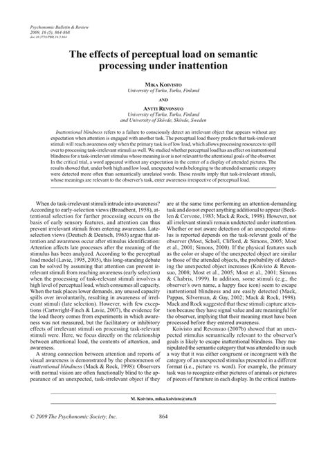 Pdf The Effects Of Perceptual Load On Semantic Processing Under