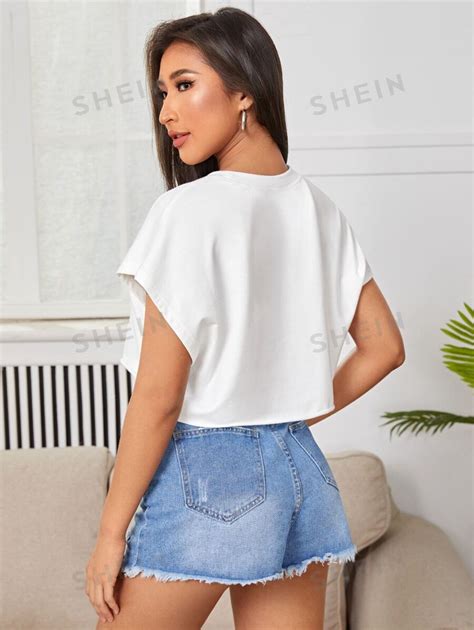 Shein Ezwear Batwing Sleeve Solid Crop Top Shein Usa