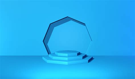 파란색 추상적 배경에 계단과 벽 아치가있는 받침대 또는 연단 3d 일러스트레이션 아치 건축적 특징에 대한 스톡 사진 및 기타 이미지 아치 건축적 특징 0명 3차원