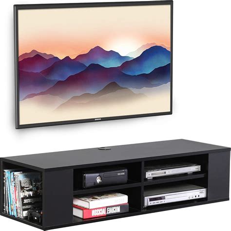 Wall Mounted Media Console Floating Tv Stand Component Shelf With Height Adjustable Black 472 Wall Mounted Media Console Floating Tv Stand Component Shelf With Height Adjustable Black 472