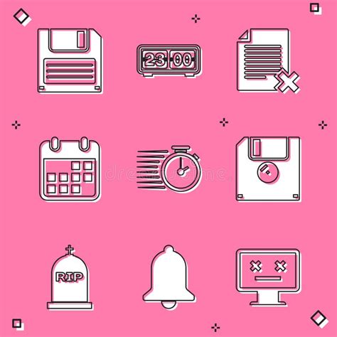 Set Floppy Disk Retro Flip Clock Delete File Document Calendar