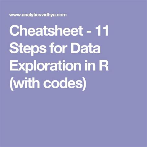 Cheatsheet 11 Steps For Data Exploration In R With Codes Coding Data Data Science