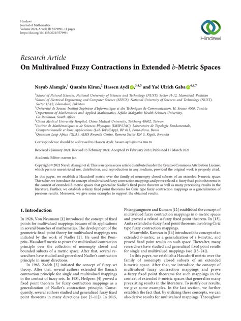 Pdf On Multivalued Fuzzy Contractions In Extended Metric Spaces