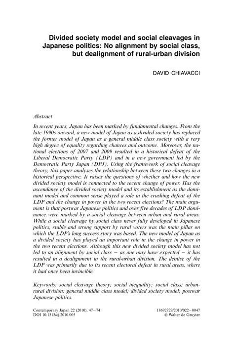 Pdf Divided Society Model And Social Cleavages In Japanese Politics
