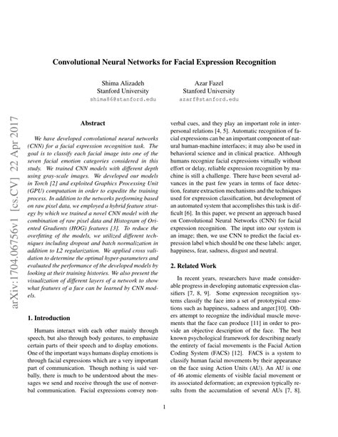 Pdf Convolutional Neural Networks For Facial Expression Recognition