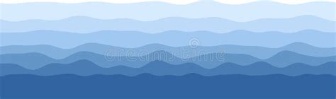 Abstract Blue Wave Pattern With Gradient Ocean Layers And Wavy Stripes Design Stock Illustration