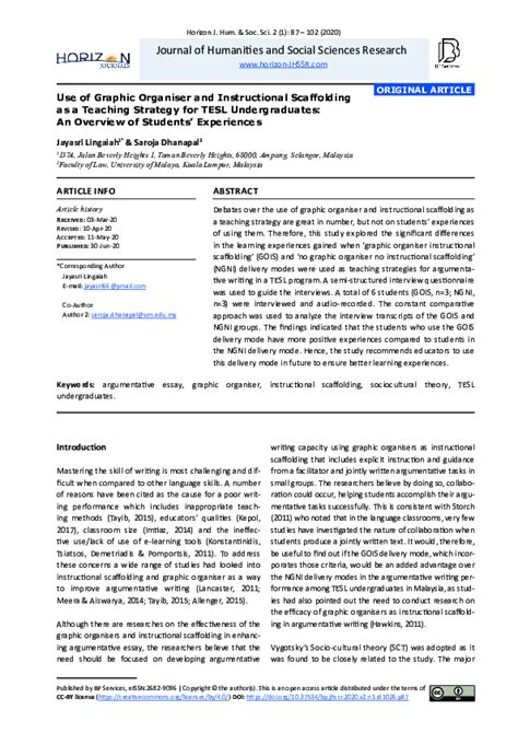 Pdf Use Of Graphic Organiser And Instructional Scaffolding As A Teaching Strategy For Tesl