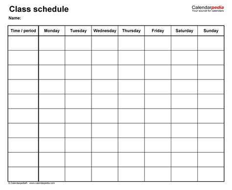 Free Class Schedules For Microsoft Excel Templates