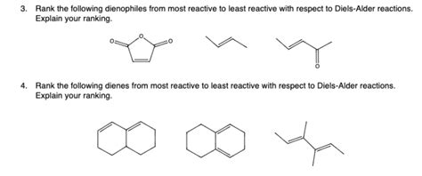 Solved Rank The Following Dienophiles From Most Reactive To