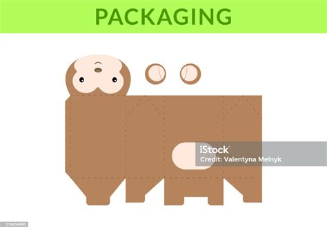 생일을위한 사랑스러운 Diy 파티 호의 상자 과자 사탕 작은 선물 빵집을위한 원숭이와 아기 샤워 소매 상자 청사진 템플릿 인쇄 컷아웃 접기 접착제 벡터 스톡 일러스트레이션