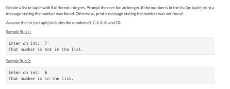 Solved Create A List Or Tuple With 5 Different Integers