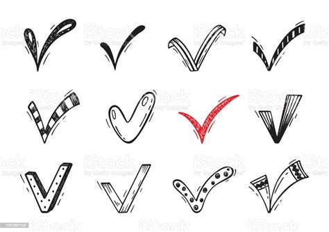 Vector Checkmarks Set Hand Drawn Doodle Check Mark Icons Tick Symbol Check List Button Sign