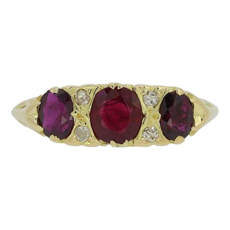 Vintage Burmese Ruby And Diamond Three Stone Ring For Sale At 1stdibs