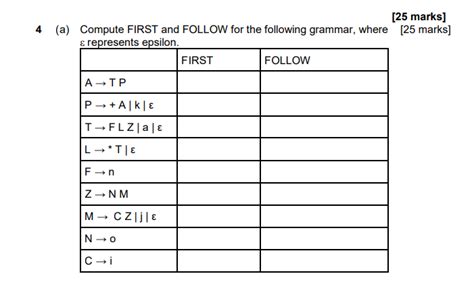 Solved 25 ﻿marks 4 A ﻿compute First And Follow For The