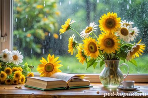 Лето цветы За окном идёт дождь