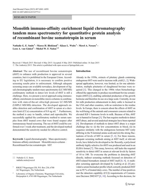 Pdf Monolith Immuno Affinity Enrichment Liquid Chromatography Tandem Mass Spectrometry For