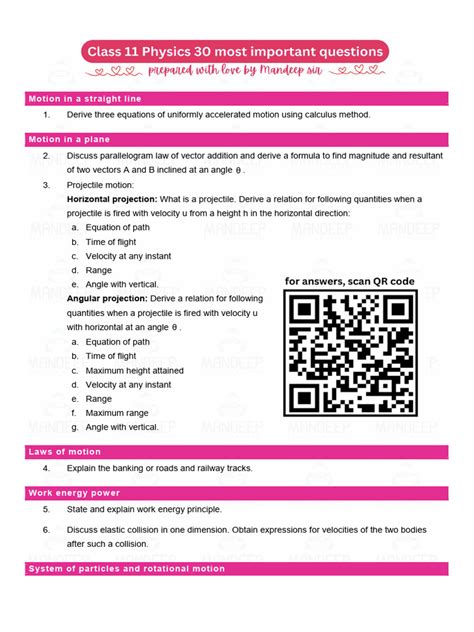 Solutions 30 Most Important Questions Class 11 Physics Pdf Angular Momentum Velocity
