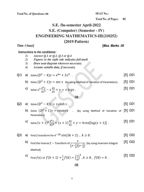Se Comp Iv Insem Pyqpapers Pdf Applied Mathematics