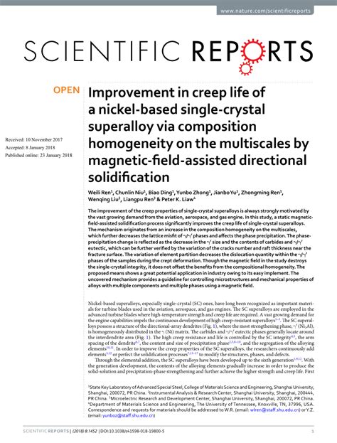 Pdf Improvement In Creep Life Of A Nickel Based Single Crystal Superalloy Via Composition
