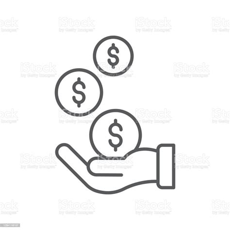 동전 아이콘 색상 선 윤곽 벡터 기호 흰색에 고립 된 선형 스타일의 그림과 함께 손 기호 로고 일러스트 가격에 대한 스톡 벡터 아트 및 기타 이미지 Istock