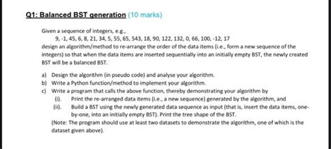 Solved 1 Balanced Bst Generation 10 Marks Given A