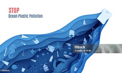 종이 컷 스타일의 바다 플라스틱 오염 배너 디자인 템플릿을 중지합니다 종이 절단 나비 물고기 해마 달물고기 거북이 게 문어와 플라스틱 쓰레기 벡터 세계 바다의 날 개념 3