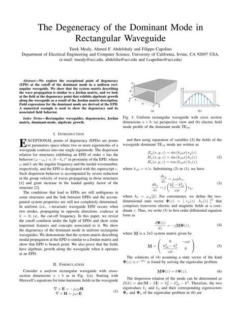 Pdf The Degeneracy Of The Dominant Mode In Rectangular Waveguide