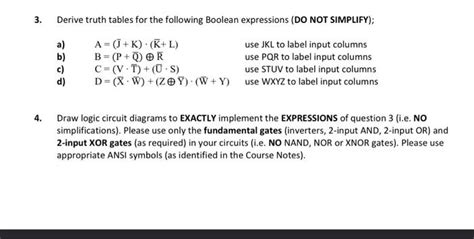 Solved 3 Derive Truth Tables For The Following Boolean