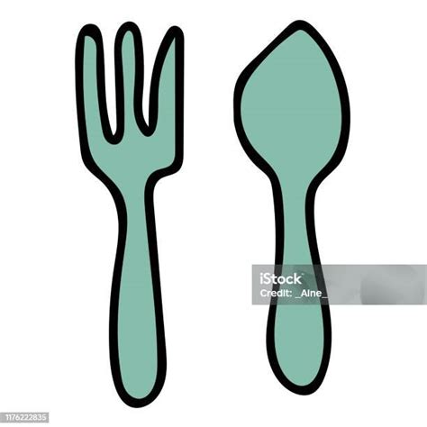 만화 낙서 선형 포크와 흰색 배경에 고립 된 숟가락 벡터 그림입니다 가정 생활에 대한 스톡 벡터 아트 및 기타 이미지 가정 생활 가정 주방 가정의 방 Istock