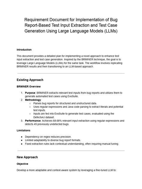 Requirement Document For Implementation Of Bug Report Based Test Input Extraction And Test Case
