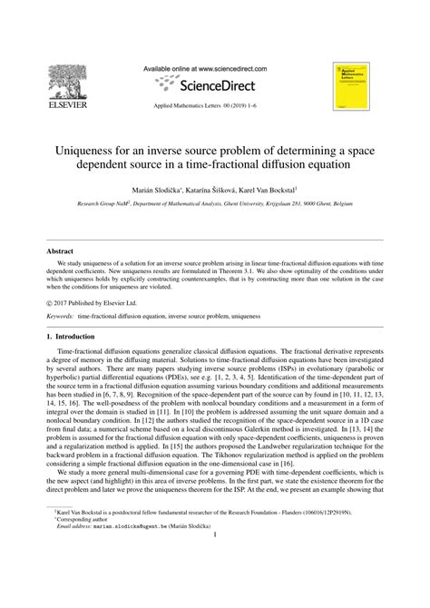 Pdf Uniqueness For An Inverse Source Problem Of Determining A Space Dependent Source In A Time