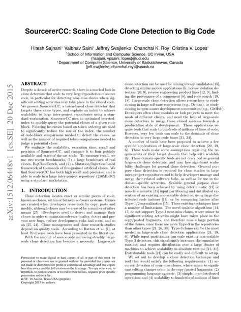 pdf sourcerercc scaling code clone detection to big code