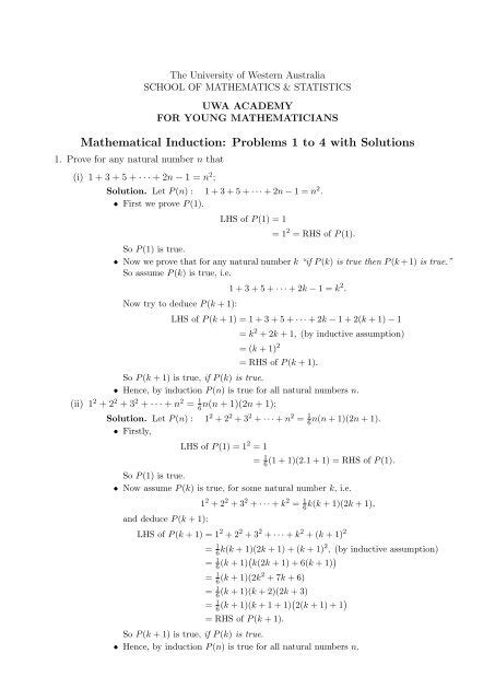Mathematical Induction Problems With Solutions The University Of