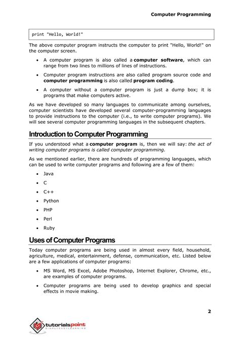 Computer Programming Tutorial PDF Computer Programming Tutorial PDF