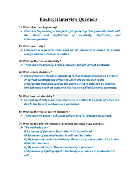 Electrical Interview Questions Pdf Electric Motor Transformer