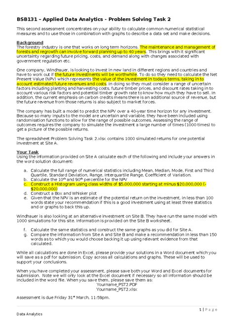 Problem Solving Task 2 1 Bsb131 Applied Data Analytics Problem
