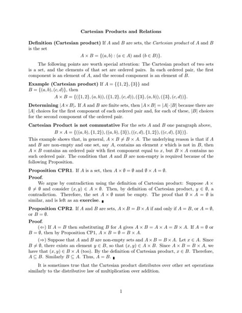 Cartesian Products And Relations Definition Cartesian Product If A