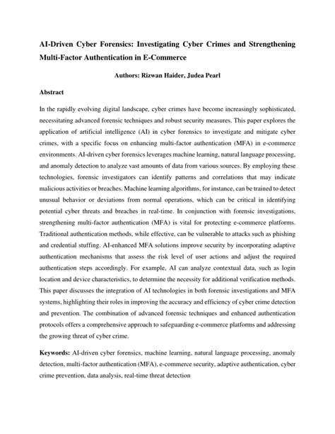 Pdf Ai Driven Cyber Forensics Investigating Cyber Crimes And Strengthening Multi Factor