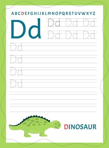 어린이를 위한 처방 스칸디나비아 스타일의 그림 쓰기 편지 벡터 일러스트 공룡 D 프리미엄 벡터