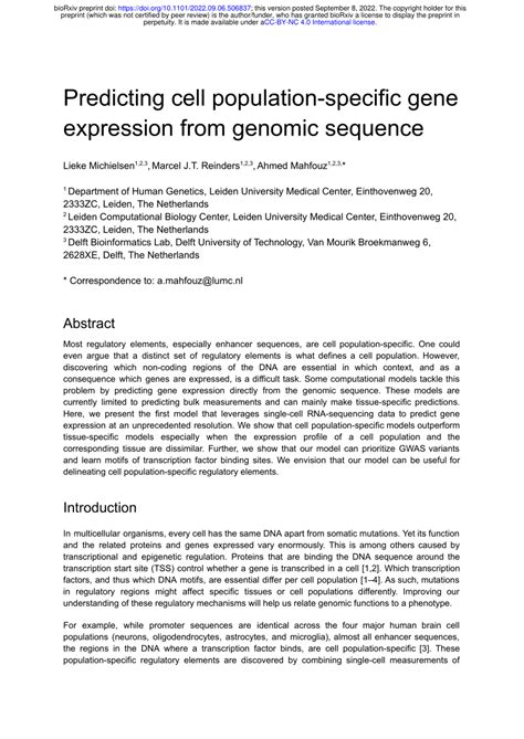 Pdf Predicting Cell Population Specific Gene Expression From Genomic Sequence