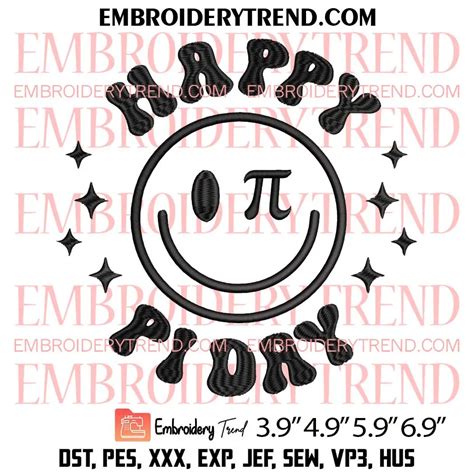 Happy Face Pi Day Embroidery Design Math Teacher Embroidery Digitizing Pes File