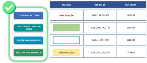 Excel Color Palette Generator Random Color Theme Spreadsheet