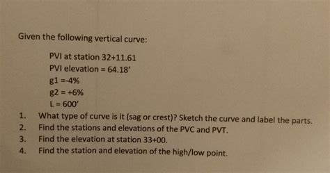 solved given the following vertical curve pvi at station