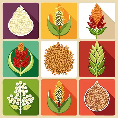 Set Of Flat Icons Of Different Types Of Grain Premium Ai Generated Vector