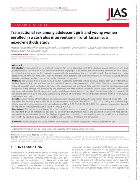 Pdf Transactional Sex Among Adolescent Girls And Young Women Enrolled