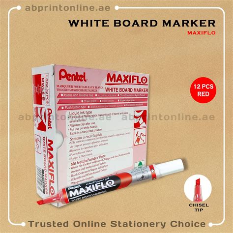 MAXI FLOW CHISEL TIP WHITE BOARD RED MARKER PKT 12PCS AB Print Online