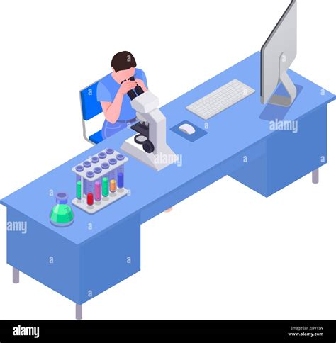 Man Looking Through Microscope In Science Laboratory Isometric Vector Illustration Stock Vector