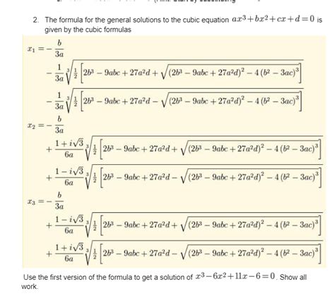 Solved The Formula For The General Solutions To The Cubic Chegg Com
