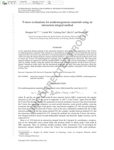 Pdf T Stress Evaluations For Nonhomogeneous Materials Using An Interaction Integral Method