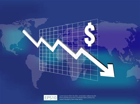 Dollar Money Fall Down Symbol With World Map And Blur Background Arrow